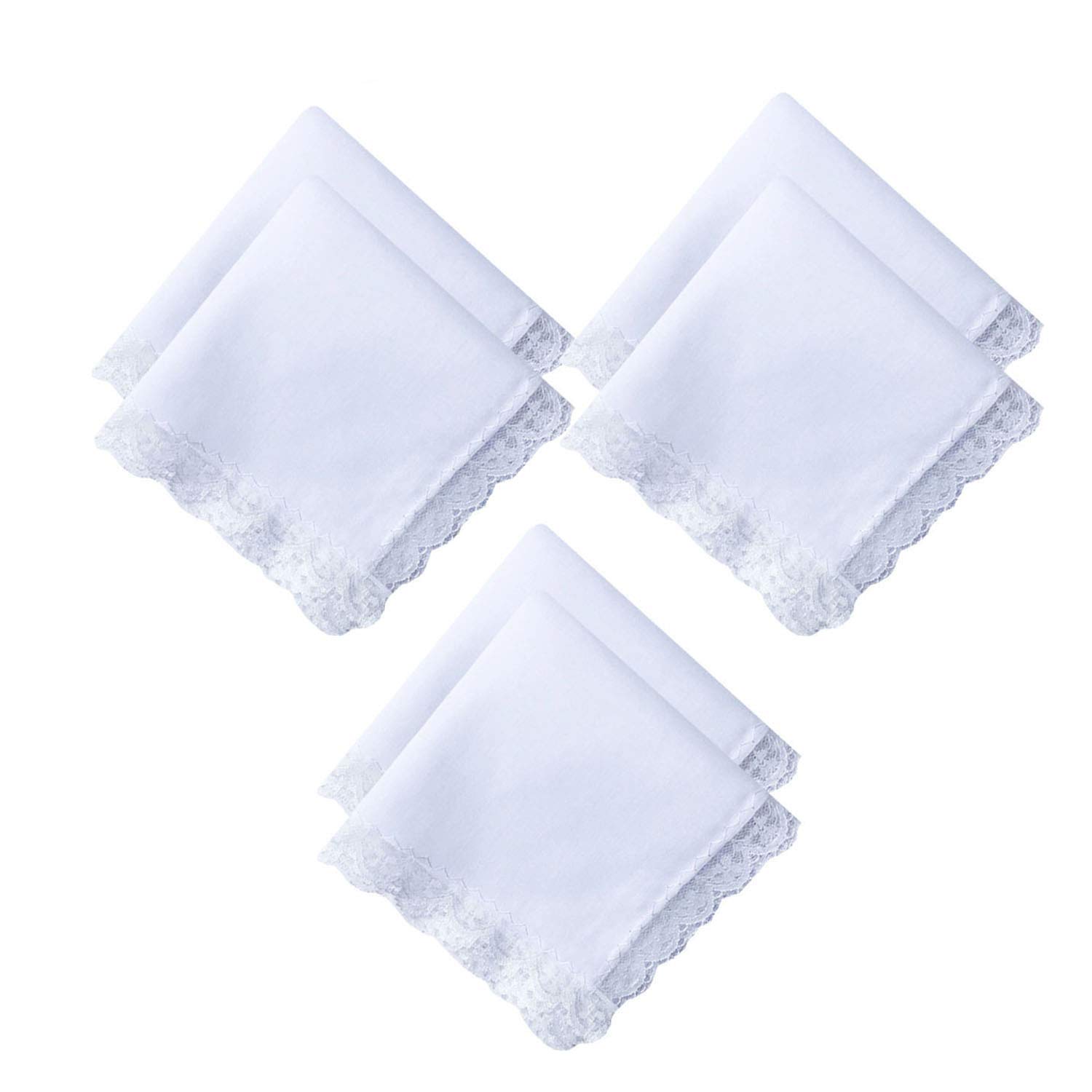 6/12 Pack of Ladies White Perfect Wedding Lace Cotton Handkerchiefs