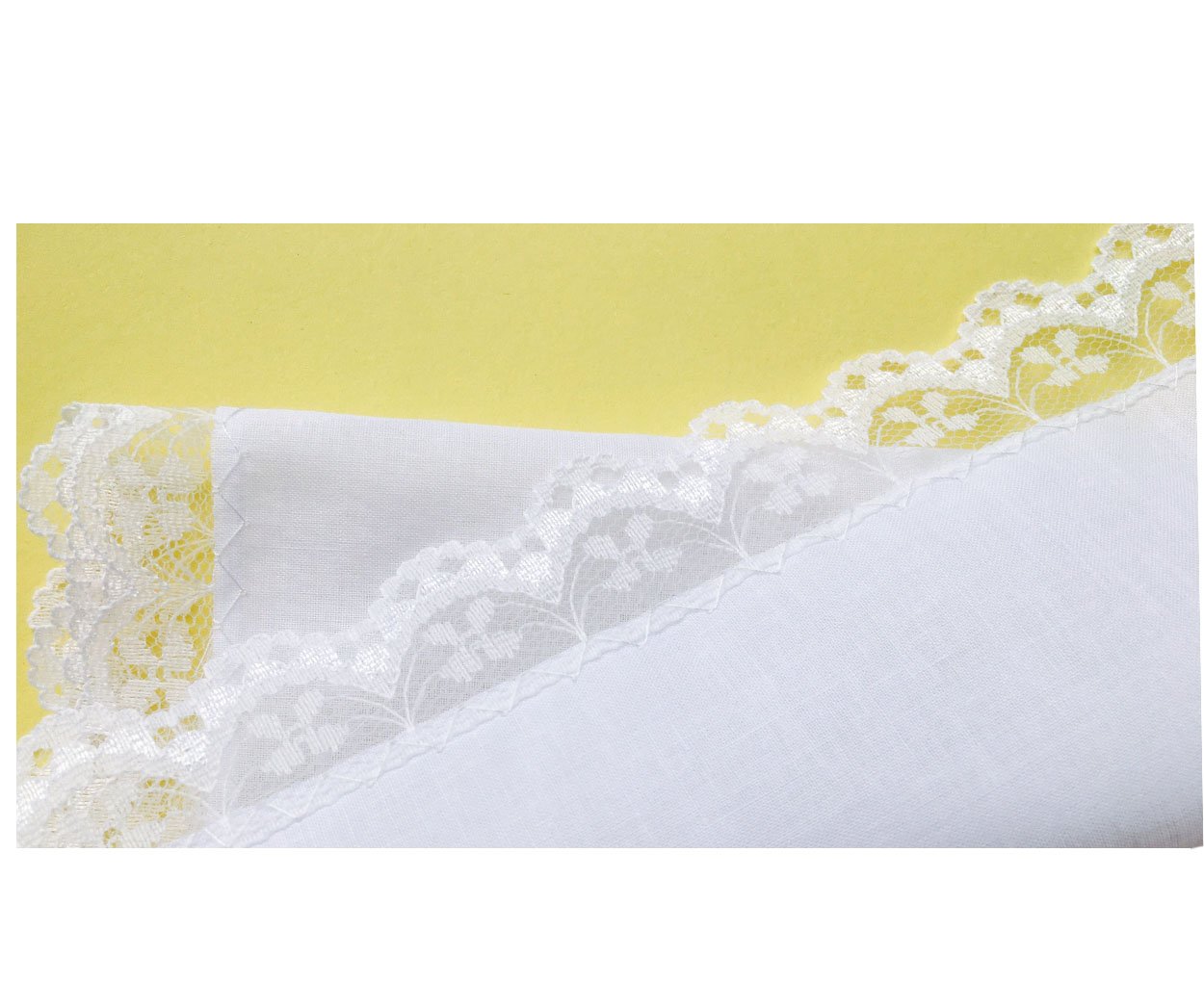 6/12 Pack of Ladies White Perfect Wedding Lace Cotton Handkerchiefs