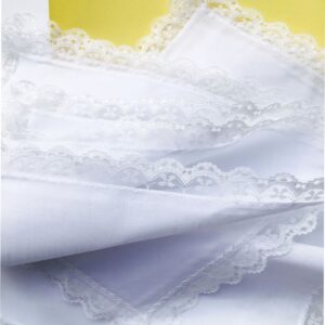 6/12 Pack of Ladies White Perfect Wedding Lace Cotton Handkerchiefs