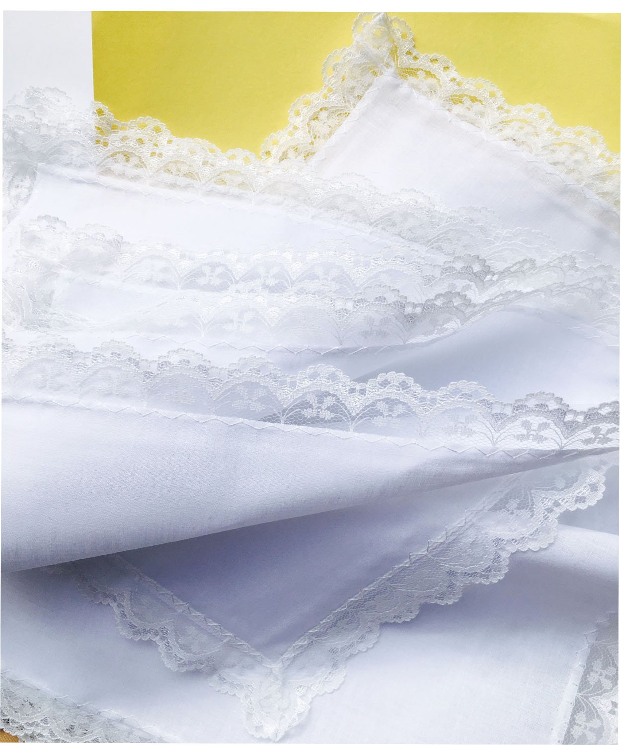 6/12 Pack of Ladies White Perfect Wedding Lace Cotton Handkerchiefs