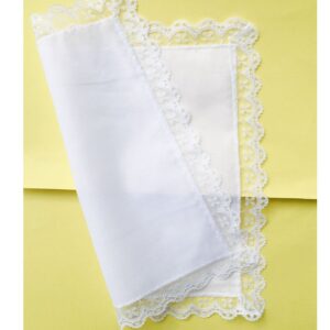 6/12 Pack of Ladies White Perfect Wedding Lace Cotton Handkerchiefs