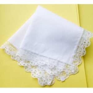 6/12 Pack of Ladies White Perfect Wedding Lace Cotton Handkerchiefs