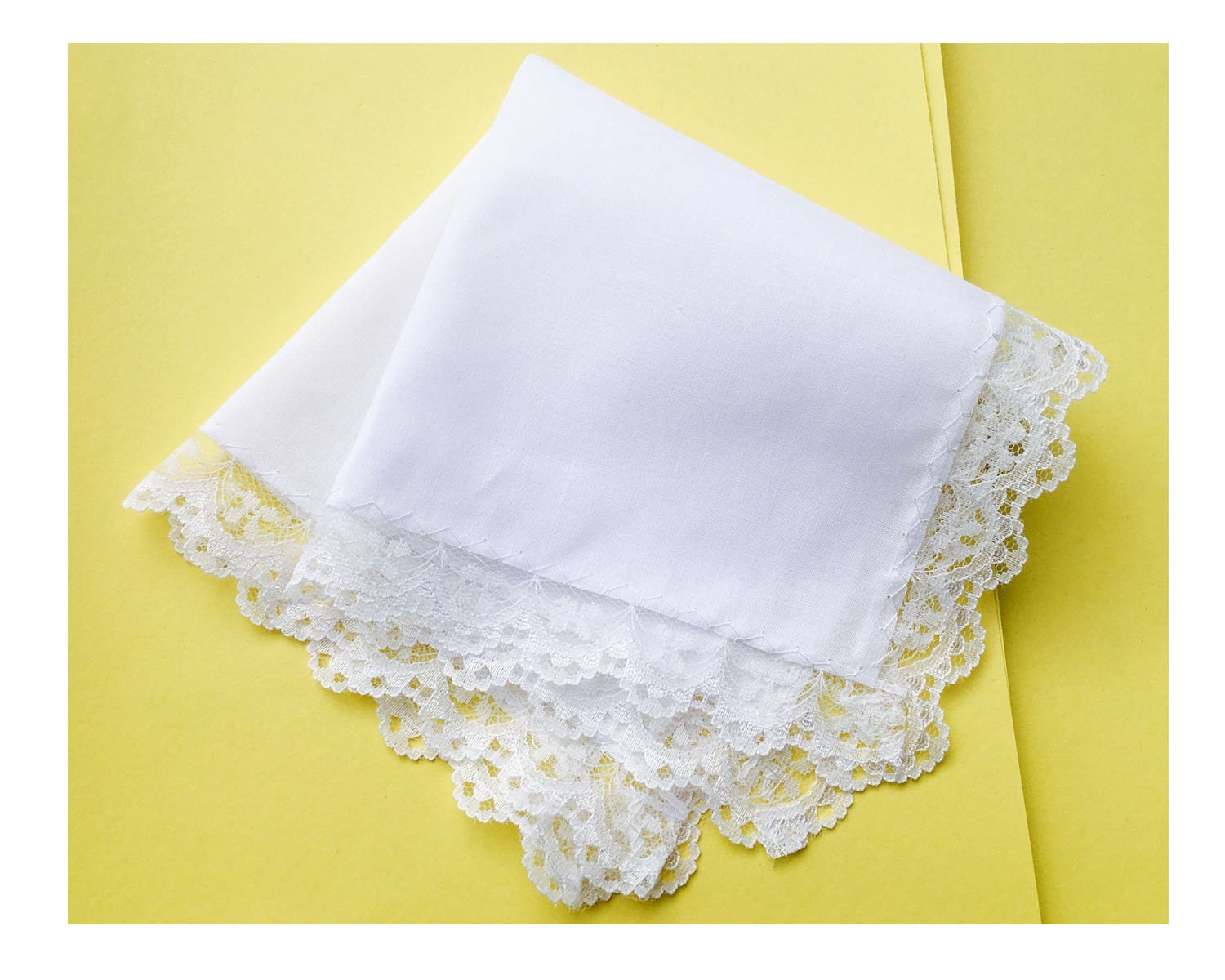 6/12 Pack of Ladies White Perfect Wedding Lace Cotton Handkerchiefs