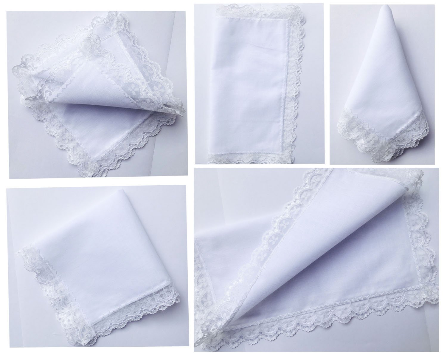 6/12 Pack of Ladies White Perfect Wedding Lace Cotton Handkerchiefs