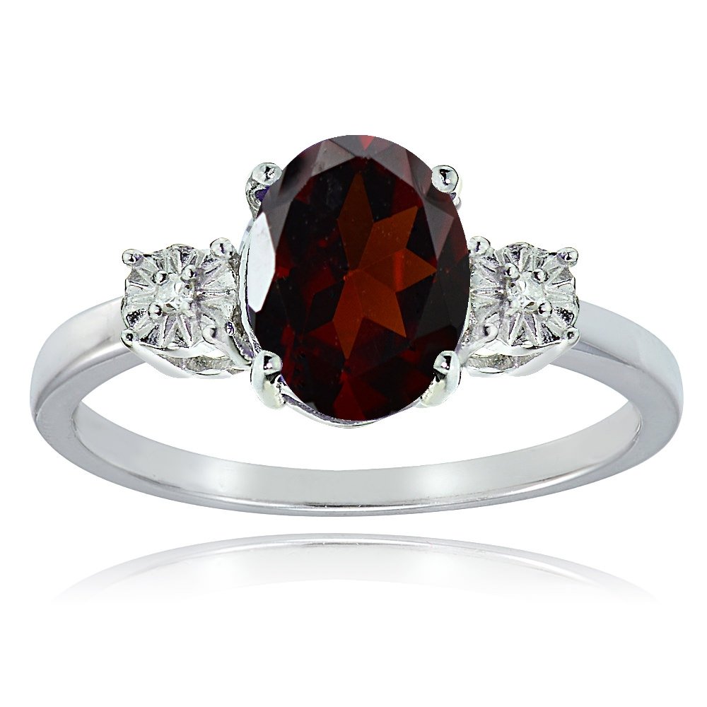 Ice Gems Sterling Silver African Garnet and Oval Ring, Size 6