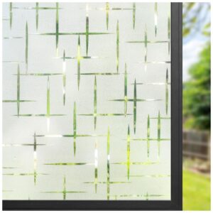 rabbitgoo window privacy film frosted glass window film, static cling sun blocking frosting door window cover for home, decorative window sticker house window tint, cross pattern 17.5 x 78.7 inches