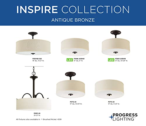 Progress Lighting P3713-20 Inspire Two-Light Flush Mount, Antique Bronze, 5.50x13.00x13.00