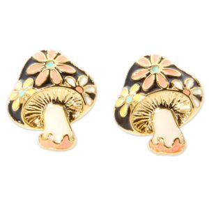 laonato epoxy mushroom stud earrings for women black purple red (black)