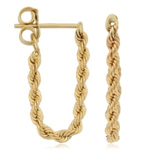 10k yellow gold diamond-cut rope dangling hoop earrings