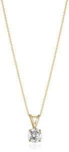 amazon essentials 14k yellow gold 16" adjustable to 18" 4-prong set round-cut diamond pendant (1 cttw, j-k color, i2-i3 clarity), (previously amazon collection)