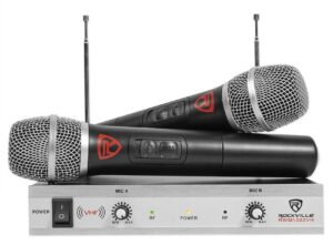 rockville rwm1202vh vhf wireless dual handheld microphone system/metal receiver