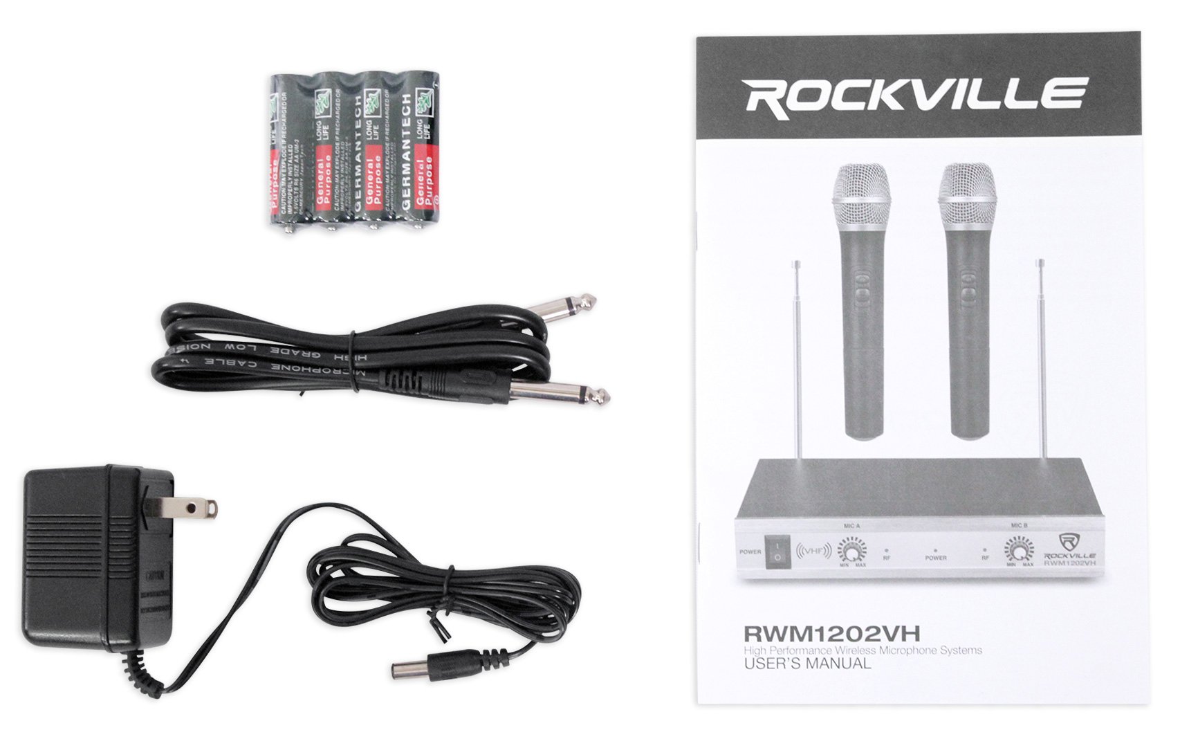 Rockville RWM1202VH VHF Wireless Dual HandHeld Microphone System/Metal Receiver