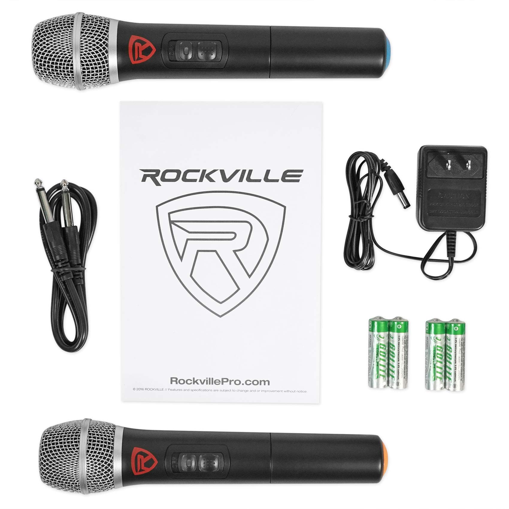 Rockville RWM1202VH VHF Wireless Dual HandHeld Microphone System/Metal Receiver