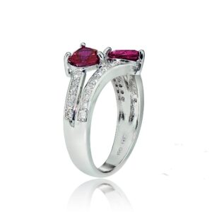 Ice Gems Sterling Silver Created Ruby and White Topaz Double Heart Friendship Ring, Size 10