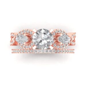 clara pucci 1.89 ct round cut genuine zircon 14k rose gold solitaire w/accents wedding bridal engagement set ring band size 5.25