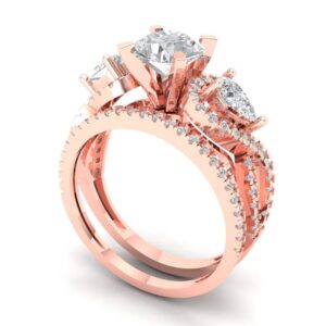 Clara Pucci 1.89 ct Round Cut Genuine Zircon 14k Rose Gold Solitaire W/Accents Wedding Bridal Engagement Set Ring Band Size 5.25