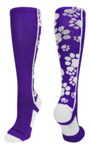 crazy socks with paws over the calf (purple/white, medium)