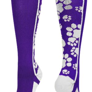 Crazy Socks with Paws Over the Calf (Purple/White, Medium)