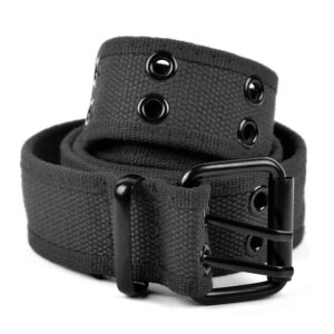 boxed-gifts parquet solid color military and casual canvas belt, double grommet unisex belt for men and women - black