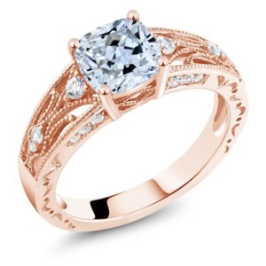 gem stone king 18k rose gold plated silver 7mm cushion cubic zirconia wedding engagement anniversary promise ring for women (2.12 cttw, available in size 5, 6, 7, 8, 9)