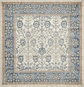 unique loom salzburg collection area rug - gneis (5' square, cream/ light blue)