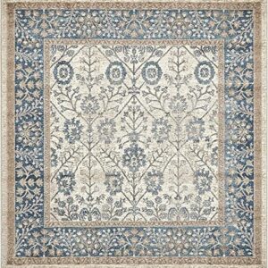 Unique Loom Salzburg Collection Area Rug - Gneis (5' Square, Cream/ Light Blue)