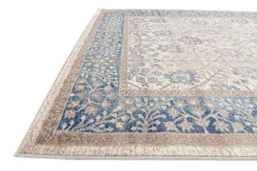 Unique Loom Salzburg Collection Area Rug - Gneis (5' Square, Cream/ Light Blue)