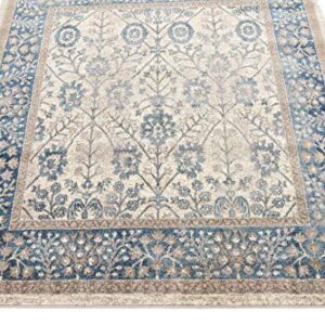 Unique Loom Salzburg Collection Area Rug - Gneis (5' Square, Cream/ Light Blue)