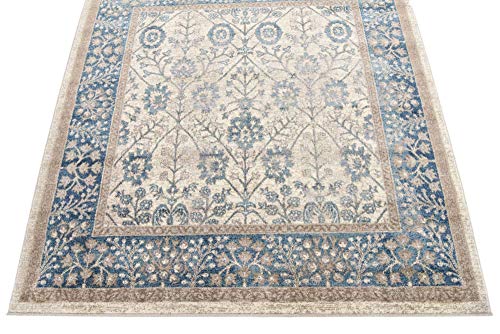 Unique Loom Salzburg Collection Area Rug - Gneis (5' Square, Cream/ Light Blue)