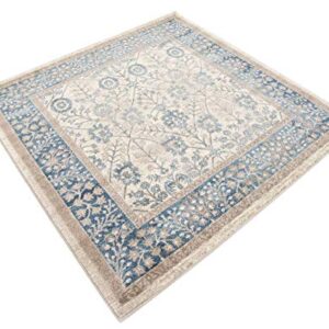 Unique Loom Salzburg Collection Area Rug - Gneis (5' Square, Cream/ Light Blue)