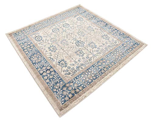 Unique Loom Salzburg Collection Area Rug - Gneis (5' Square, Cream/ Light Blue)