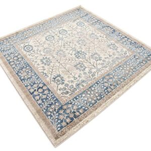 Unique Loom Salzburg Collection Area Rug - Gneis (5' Square, Cream/ Light Blue)