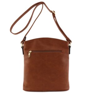 ALYSSA Triple Zip Pocket Large Crossbody Bag (Brown)