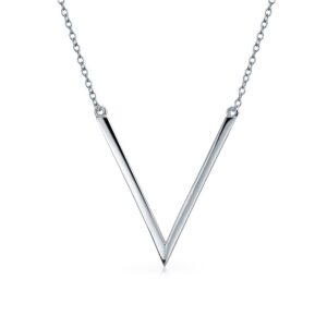 minimalist geometric chevron thin tube v pendant necklace for women for teen .925 sterling silver