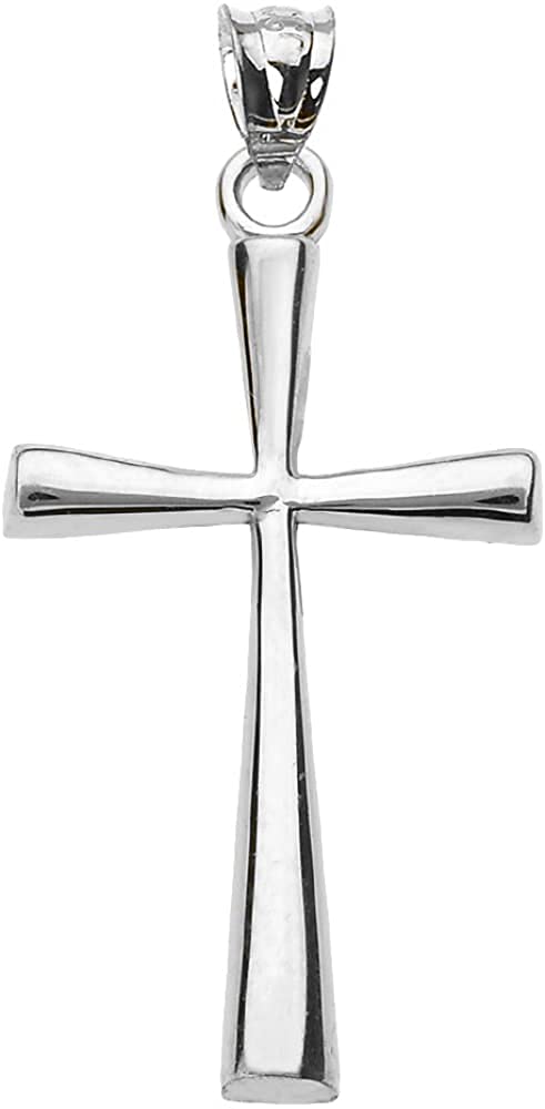 Religious Jewelry .925 Sterling Silver Simple Classic Flared Cross Pendant - 1.1"