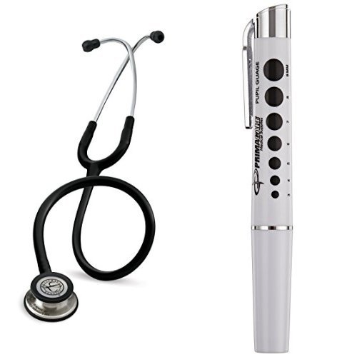 3M Littmann Classic III Stethoscope, Stainless-Steel-Finish Chestpiece, Black Tube, 27 inch, 5620 and Primacare DL-9325 Reusable LED Penlight with Pupil Gauge bundle