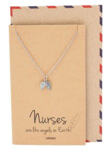 quan jewelry nurse necklace handcrafted angel-wings pendant, thank you appreciation graduation gift ideas, presents for nurses, rn, pre-med students, doctors, friendship necklace