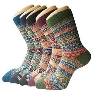 5 pack womens wool socks winter warm socks thick knit cabin cozy crew soft socks gifts for women