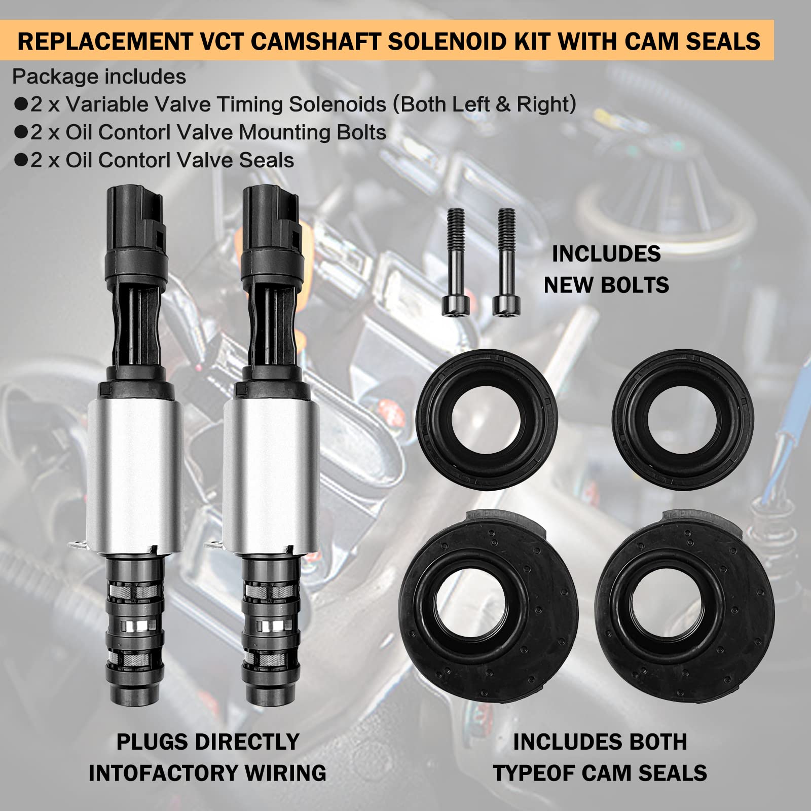 Dade 2 Set VCT Camshaft Timing Control Solenoid Valve Set Compatible with Ford 3V 5.4L 4.6L F150 F250 F350 LINCOLN MERCURY (6 PCS) 2 Solenoids + 2 Seals + 2 Screws