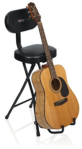 Gator Frameworks Guitar Seat with Padded Cushion, Ergonomic Backrest and Fold Out Guitar Stand; Holds both Acoustic and Electric Guitars (GFW-GTR-SEAT)