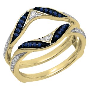 dazzlingrock collection round blue sapphire & white diamond ladies wedding band guard double ring in 14k yellow gold, size 6