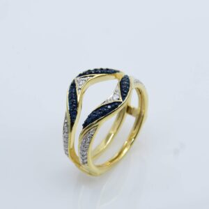 Dazzlingrock Collection Round Blue Sapphire & White Diamond Ladies Wedding Band Guard Double Ring in 14K Yellow Gold, Size 6