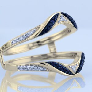 Dazzlingrock Collection Round Blue Sapphire & White Diamond Ladies Wedding Band Guard Double Ring in 14K Yellow Gold, Size 6