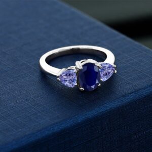 Gem Stone King 925 Sterling Silver Blue Sapphire and Blue Tanzanite 3-Stone Ring for Women (2.59 Cttw, Gemstone Birthstone, Available In Size 5, 6, 7, 8, 9)