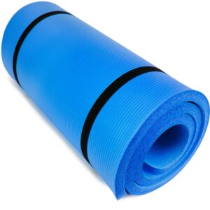 crown sporting goods 1" yoga cloud extra thick exercise mat - 72" x 24" with carry strap - exercise mats for home workout - yoga and pilates exercise workout mat - 4x thick yoga mat (blue)