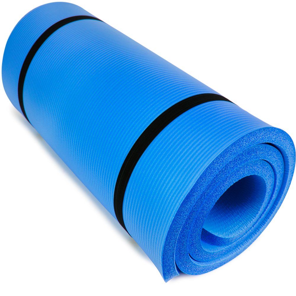 Crown Sporting Goods 1" Yoga Cloud Extra Thick Exercise Mat - 72" x 24" with Carry Strap - Exercise Mats for Home Workout - Yoga and Pilates Exercise Workout Mat - 4X Thick Yoga Mat (Blue)