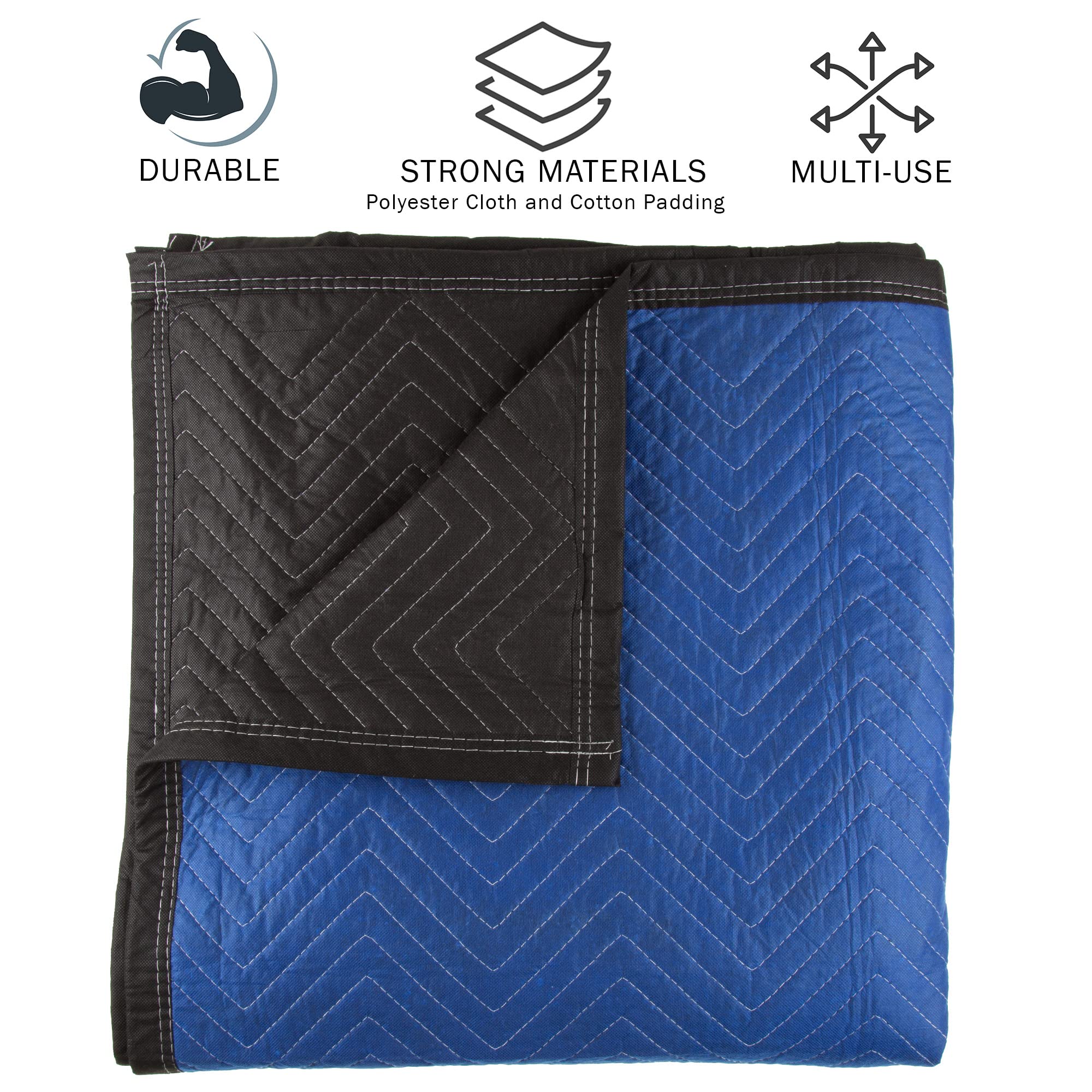 Stalwart 75-MOV1001 Blanket-80x73.5in Heavy-Duty Reusable Quilted Furniture Pad or Drop Cloth with Recycled Cotton Filling-Moving Supplies, 1-Pack, Black/Blue