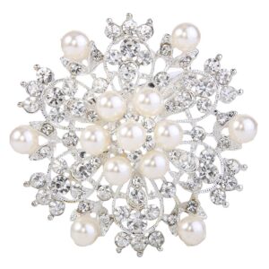 ever faith austrian crystal cream simulated pearl elegant flower corsage brooch clear silver-tone