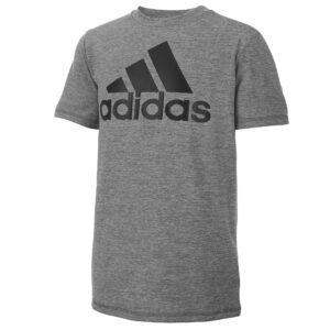 adidas boys' short sleeve moisture-wicking athletic t-shirt performance tee, dark gray, large