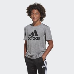 adidas Boys' Short Sleeve Moisture-Wicking Athletic T-Shirt Performance Tee, Dark Gray, Large